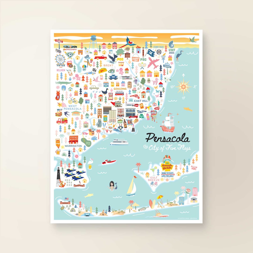 PENSACOLA FL Map Art Wall Decor | City Map Pensacola Florida | Art ...