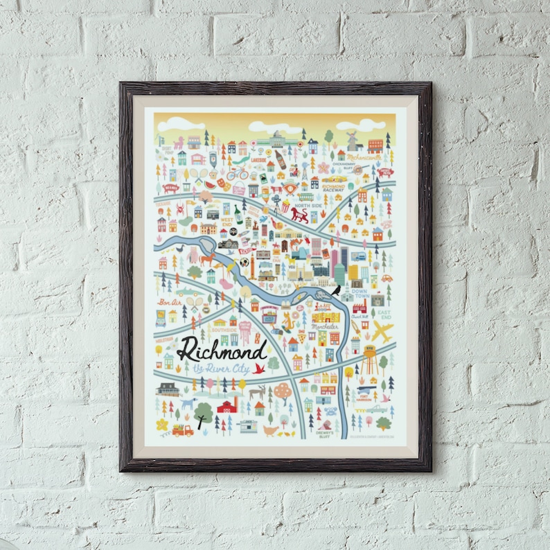 RICHMOND VA Map Art Wall Decor | City Map Richmond Virginia | Art Print ...
