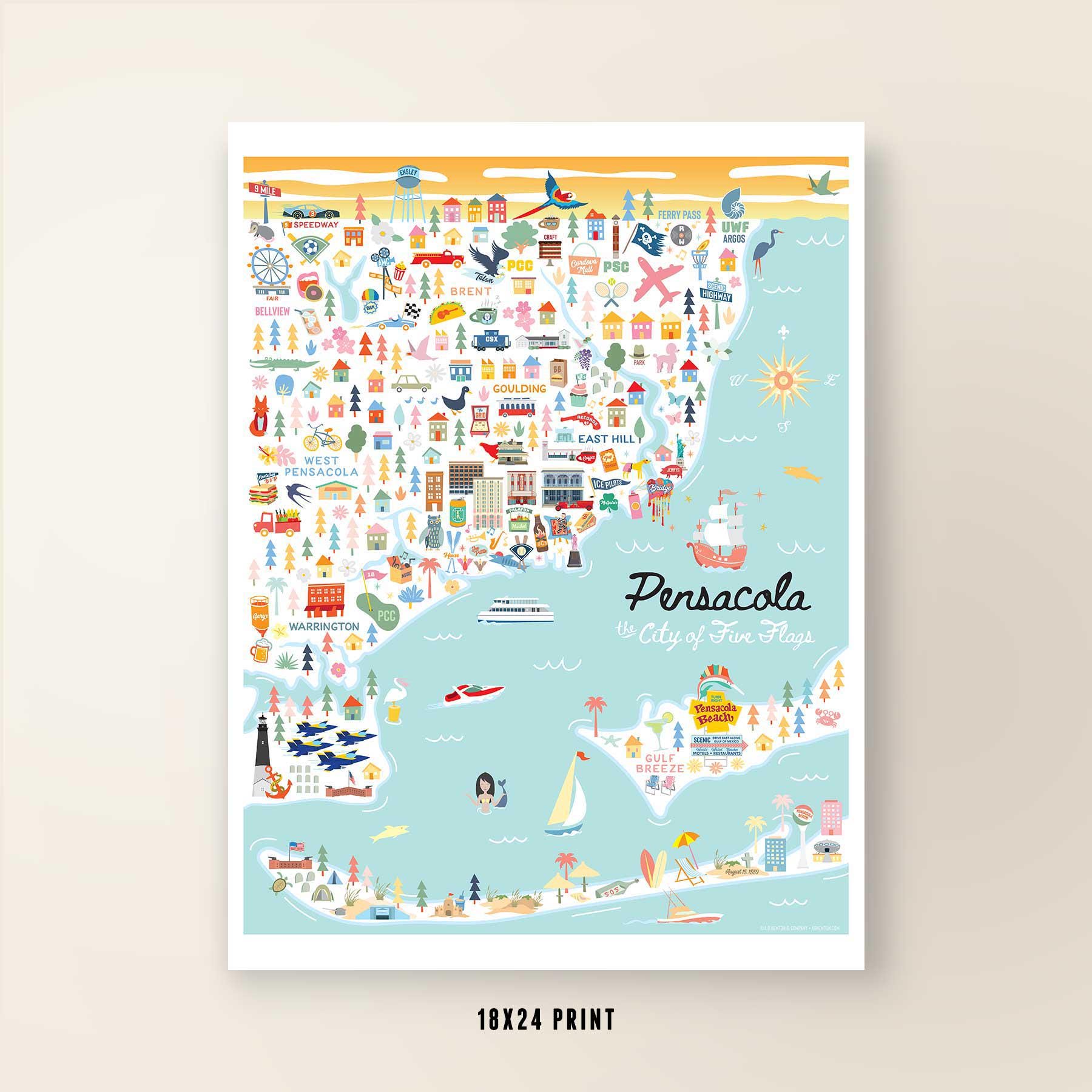 PENSACOLA FL Map Art Wall Decor | City Map Pensacola Florida | Art ...