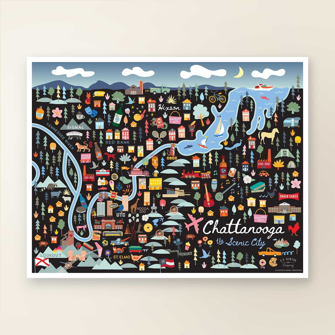 CHATTANOOGA TN Map Art Wall Decor | City Map Chattanooga Tennessee ...