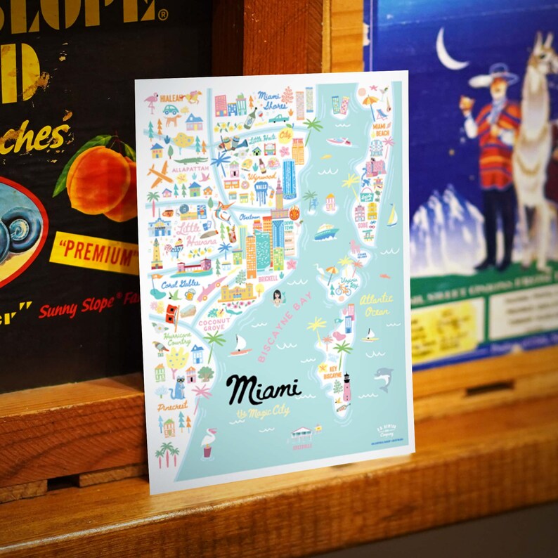 MIAMI FL 5x7 Postcard City Map Art Miami Florida City - Etsy