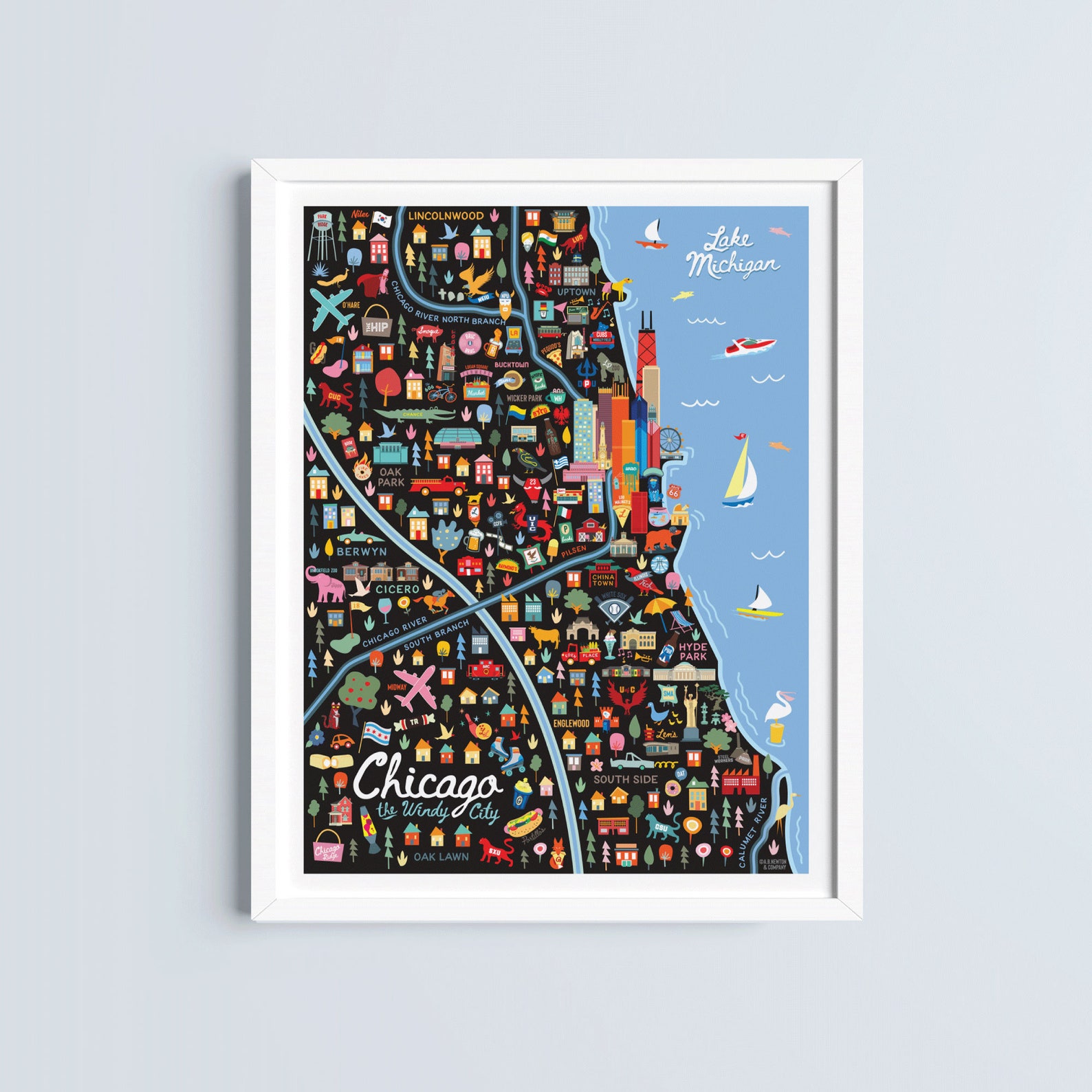 CHICAGO IL Map Art Wall Decor | City Map Chicago Illinois | Art Print ...