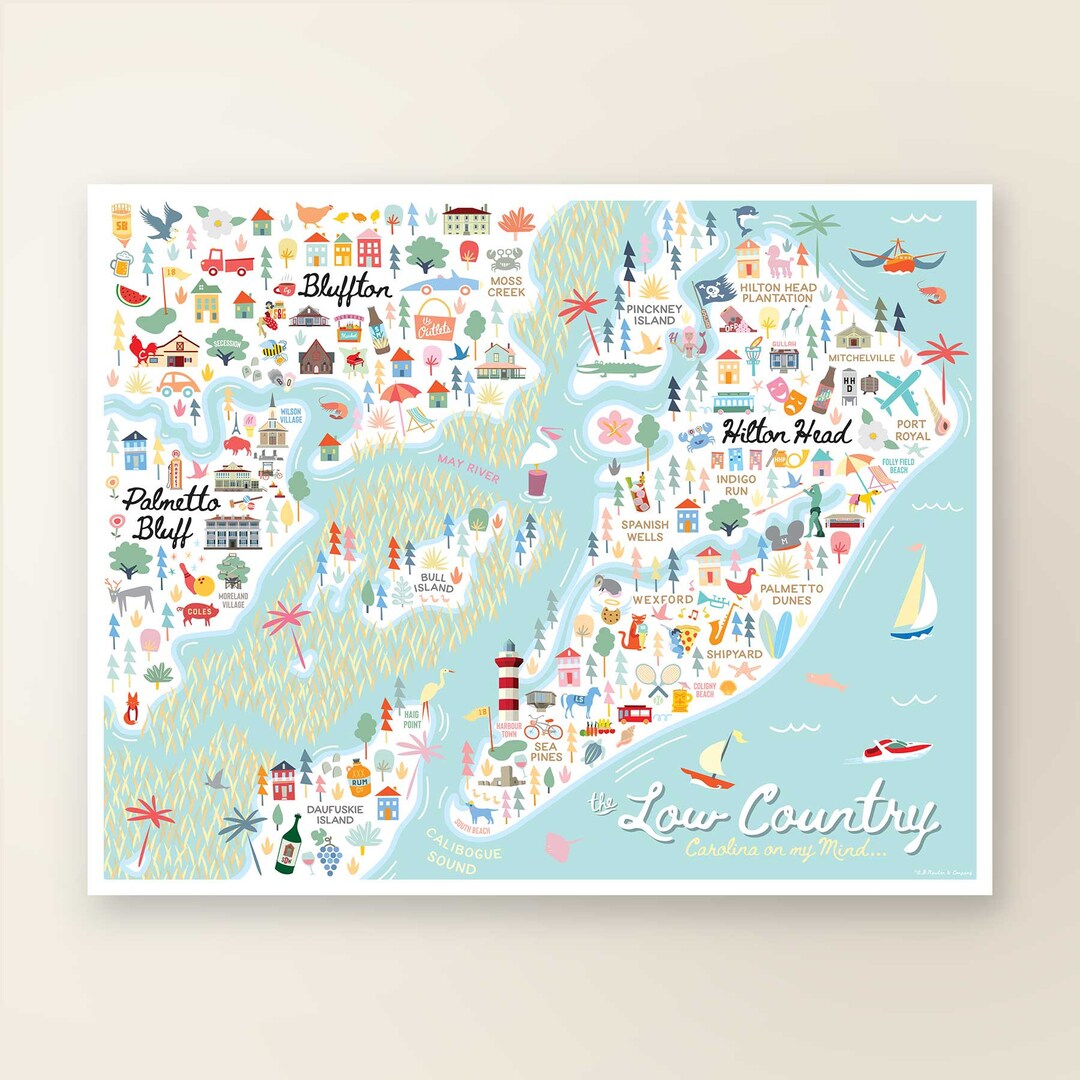 LOW COUNTRY SC Map Art Wall Decor | City Map Low Country South Carolina ...