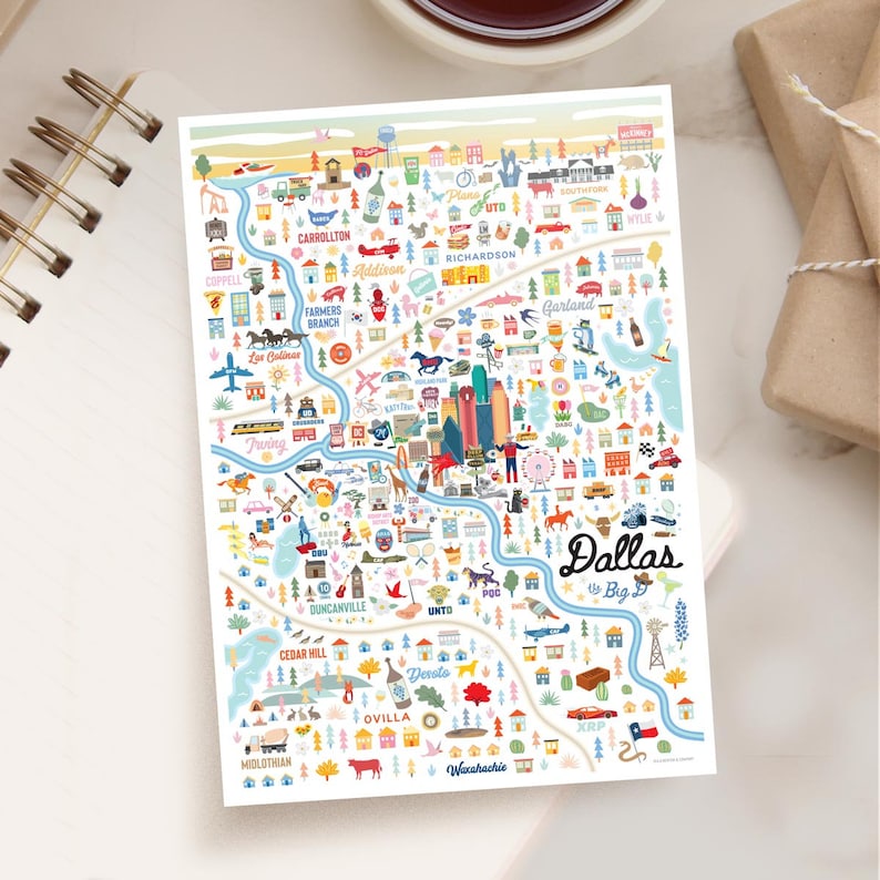 DALLAS TX 5x7 Postcard | City Map Art Dallas Texas | City Series ...