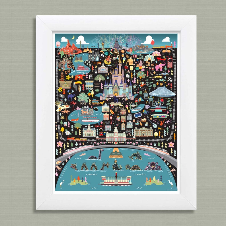 MAGIC KINGDOM Map Art | Magic Kingdom Whimsical Map | Walt Disney World ...