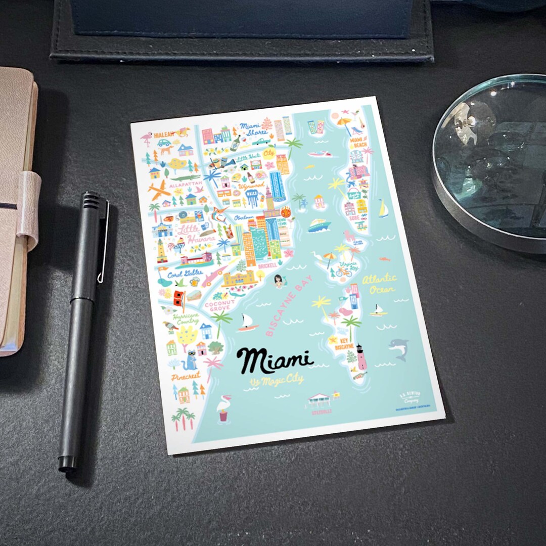 MIAMI FL 5x7 Postcard City Map Art Miami Florida City - Etsy