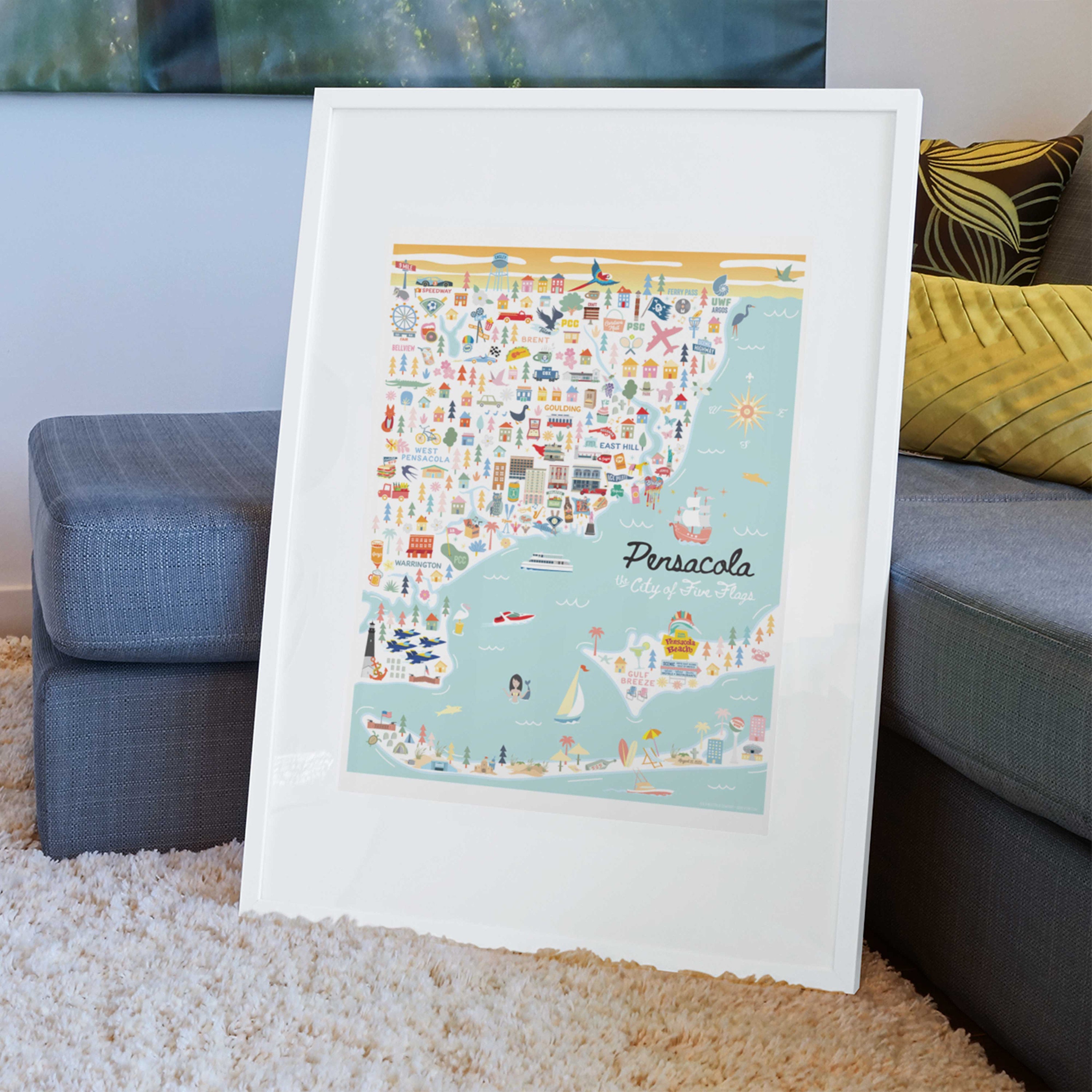 PENSACOLA FL Map Art Wall Decor | City Map Pensacola Florida | Art ...