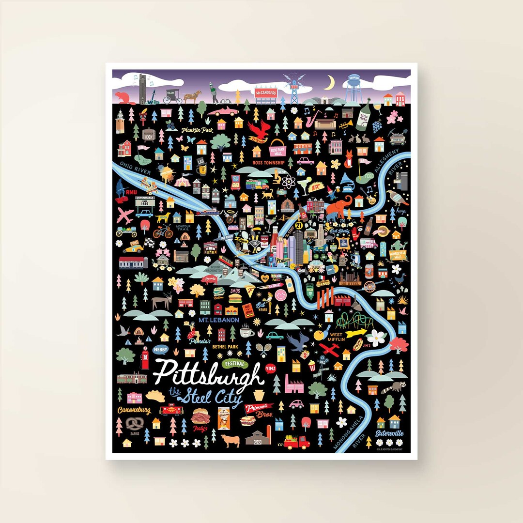 PITTSBURGH PA Map Art Wall Decor | City Map Pittsburgh Pennsylvania ...