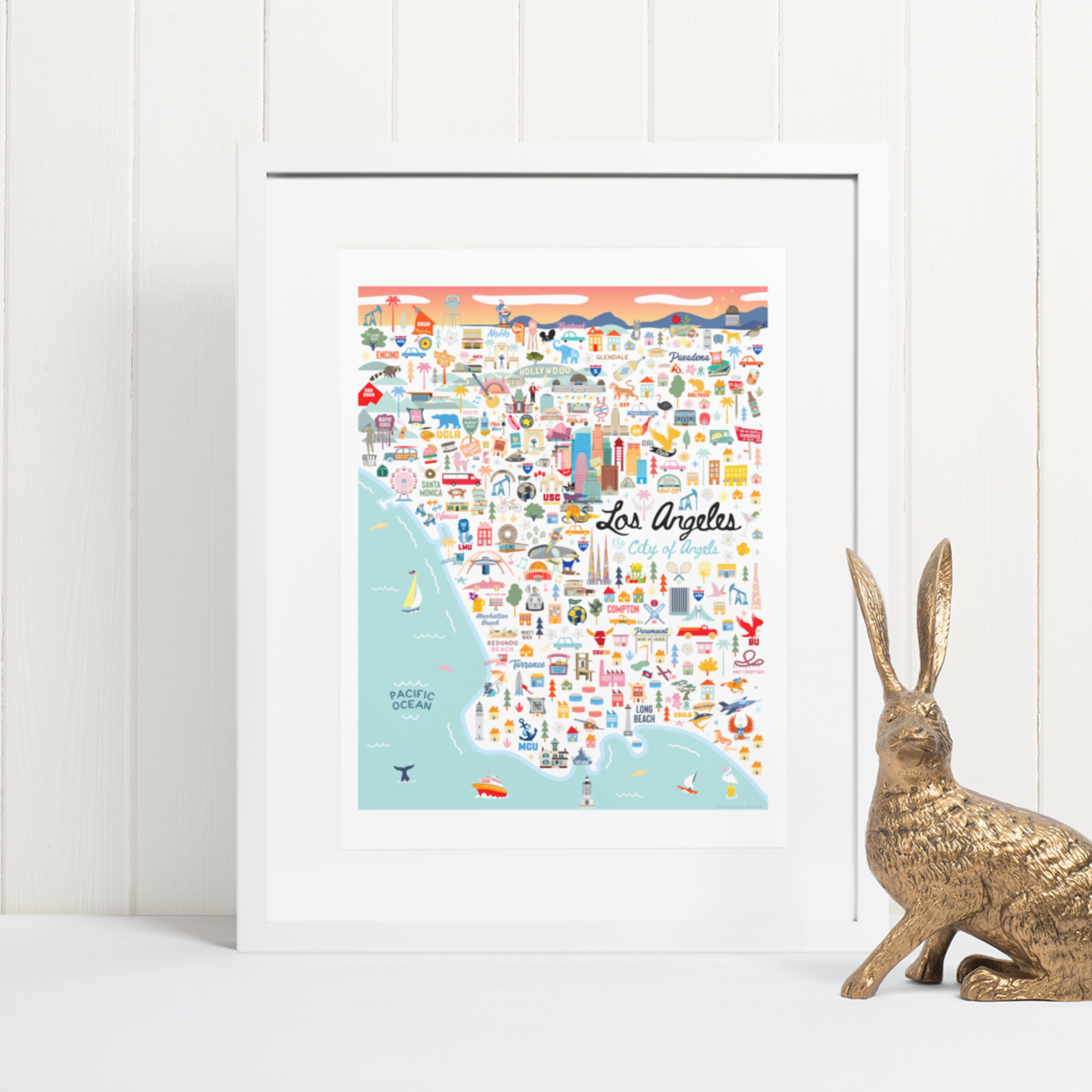 LOS ANGELES CA Map Art Wall Decor | City Map Los Angeles California ...