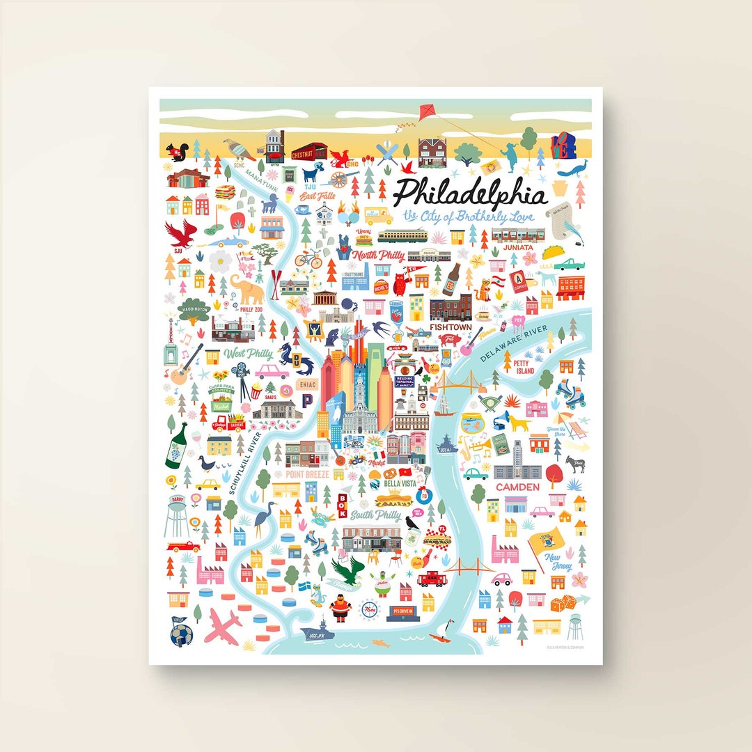 PHILADELPHIA PA Map Art Wall Decor | City Map Philadelphia Pennsylvania ...