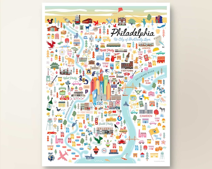 Philadelphia Neighborhoods Printable Map, Philly Map Poster ...