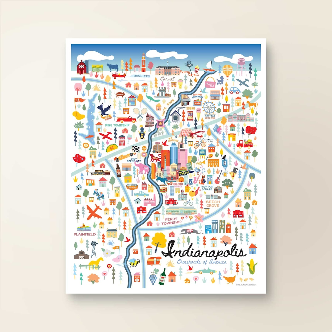 INDIANAPOLIS IN Map Art Wall Decor | City Map Indianapolis Indiana ...