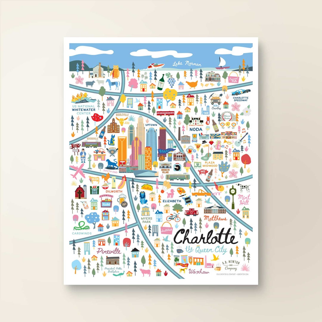 CHARLOTTE NC Map Art Wall Decor | City Map Charlotte North Carolina ...