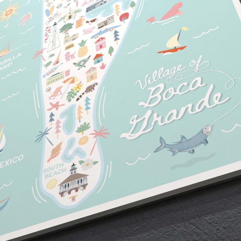 BOCA GRANDE FL Map Art Wall Decor | City Map Boca Grande Florida | Art ...