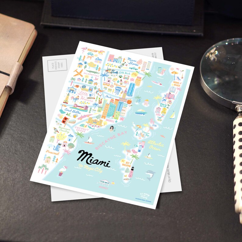MIAMI FL 5x7 Postcard City Map Art Miami Florida City - Etsy