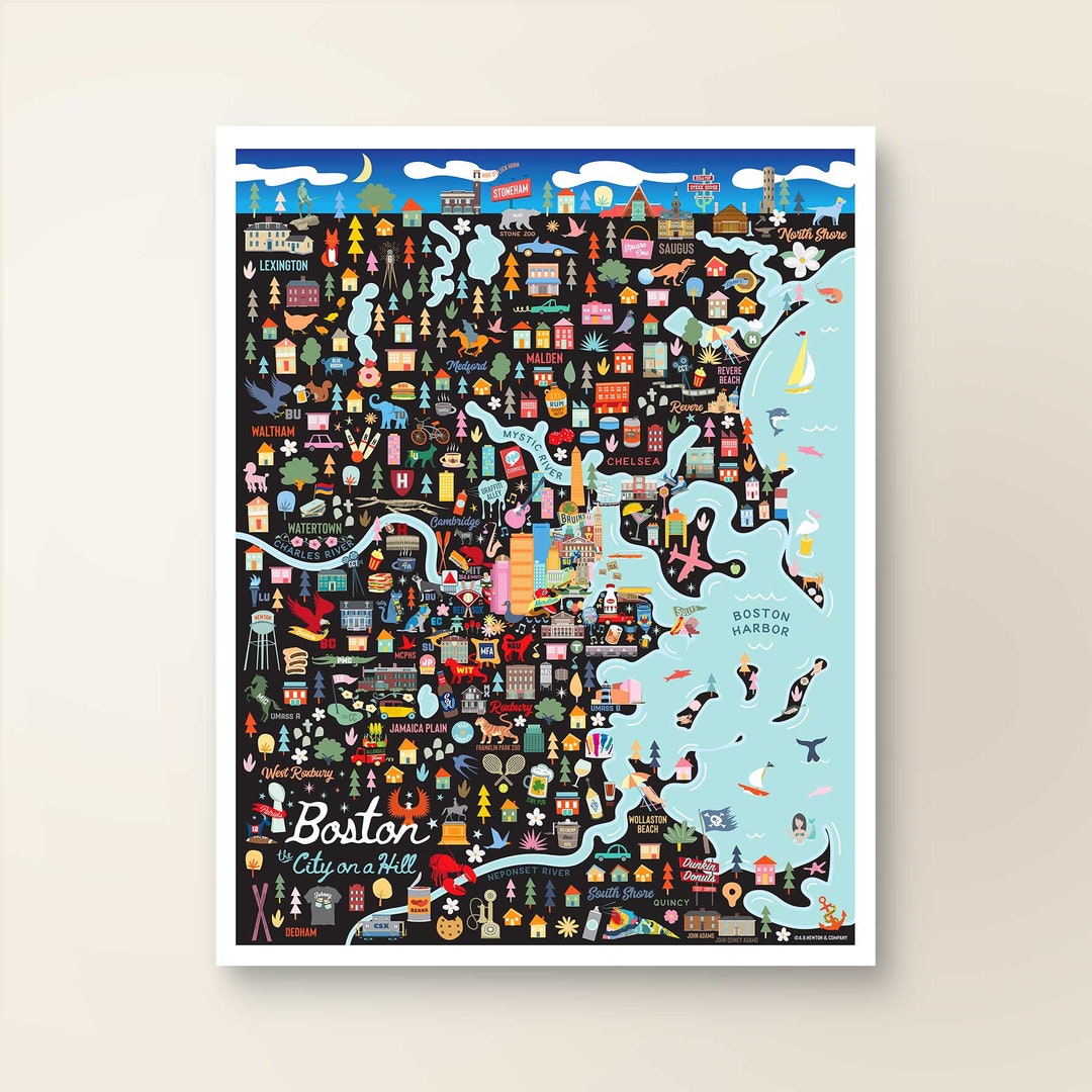 BOSTON MA Map Art Wall Decor | City Map Boston Massachusetts | Art ...