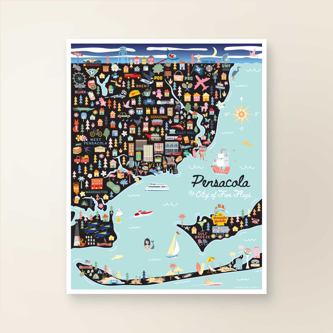PENSACOLA FL | Map Art Wall Decor | City Map Pensacola Florida | Art ...