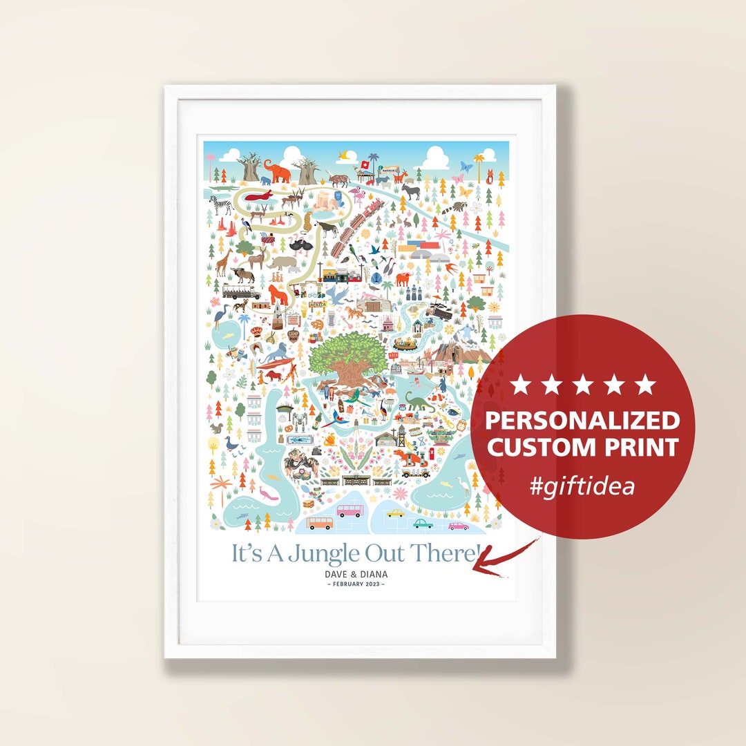Personalized ANIMAL KINGDOM Map Art Poster | Any Name and Date on ...