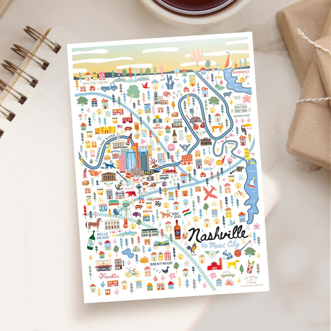 NASHVILLE TN 5x7 Postcard | City Map Art Nashville Tennessee | City ...