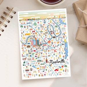 NASHVILLE TN 5x7 Postcard | City Map Art Nashville Tennessee | City ...