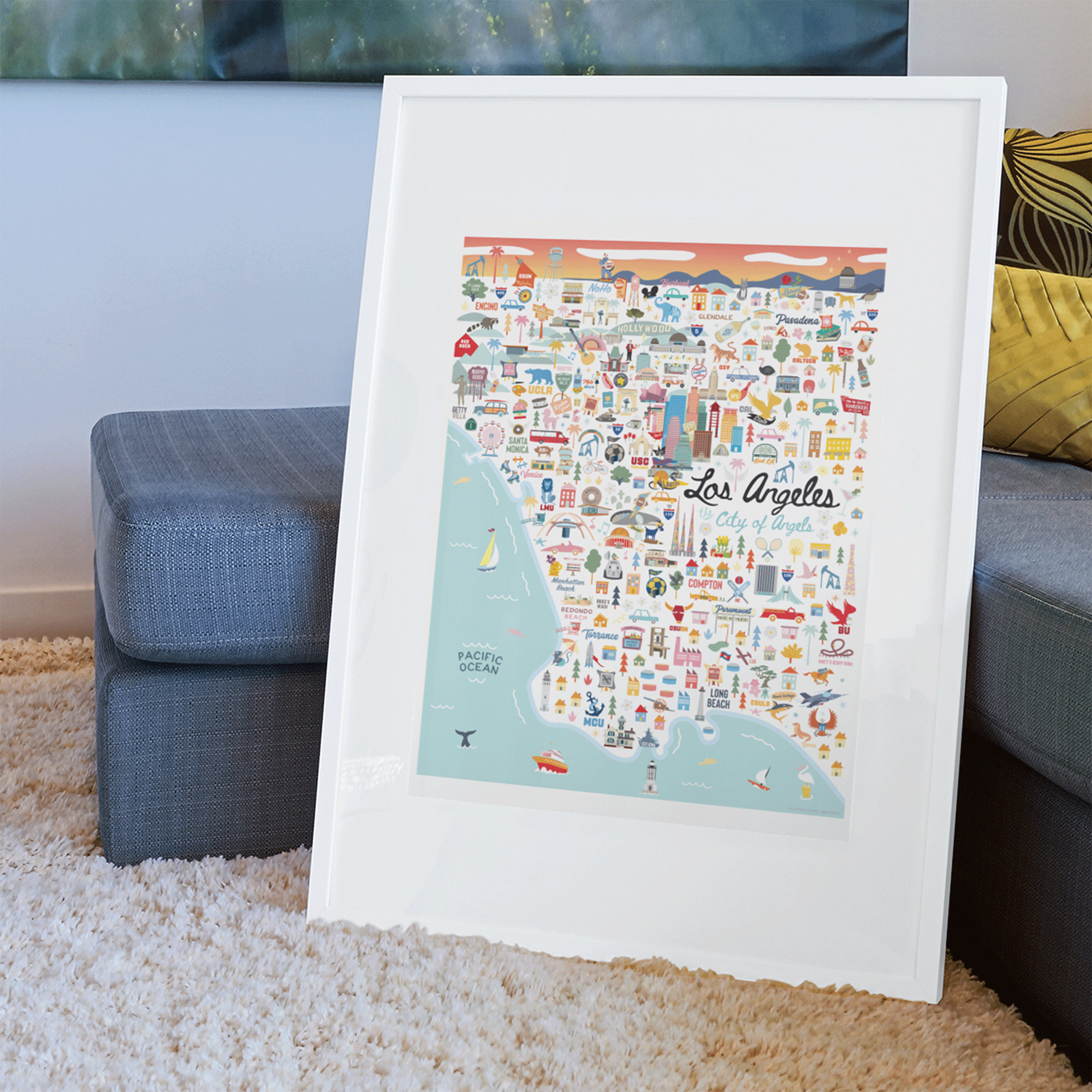 LOS ANGELES CA Map Art Wall Decor | City Map Los Angeles California ...