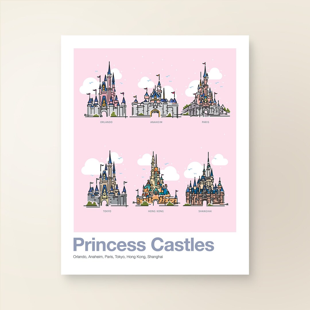 PRINCESS CASTLES | Graphic Line Art Print Collection | Girls Room ...