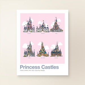PRINCESS CASTLES Graphic Line Art Print Collection Girls - Etsy