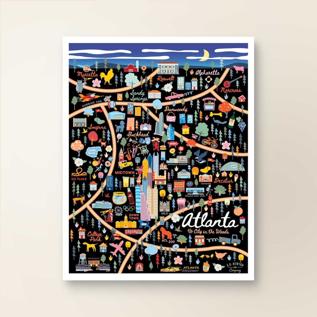 ATLANTA GA Map Art Wall Decor | City Map Atlanta Georgia | Art Print ...