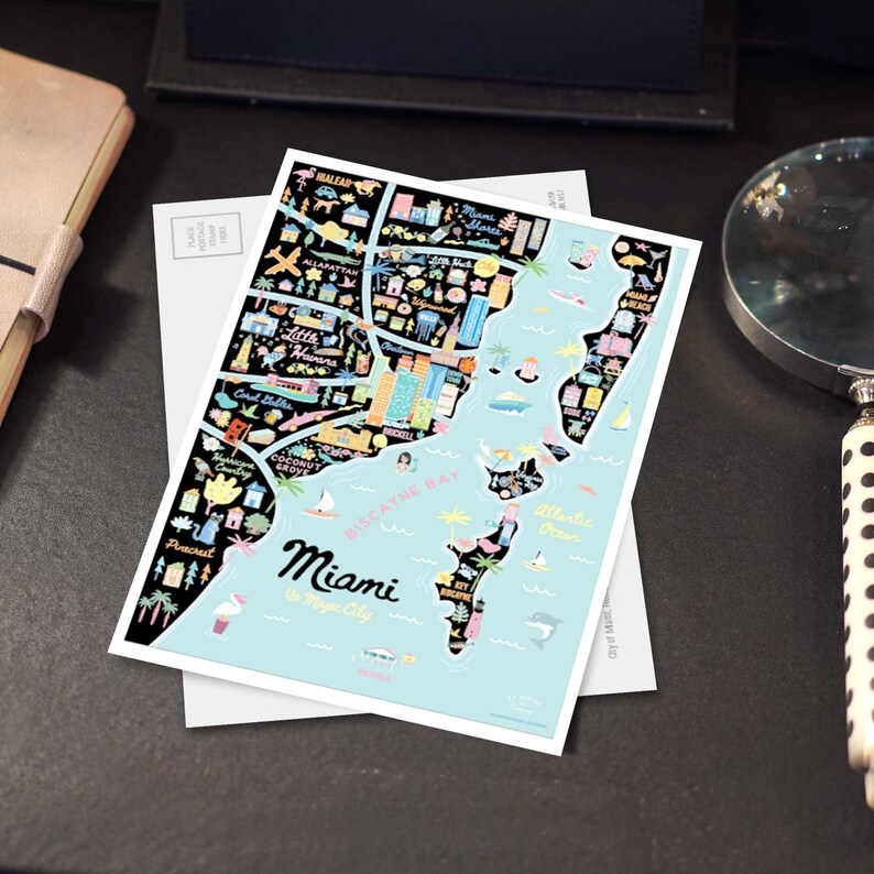 MIAMI FL 5x7 Postcard City Map Art Miami Florida City - Etsy