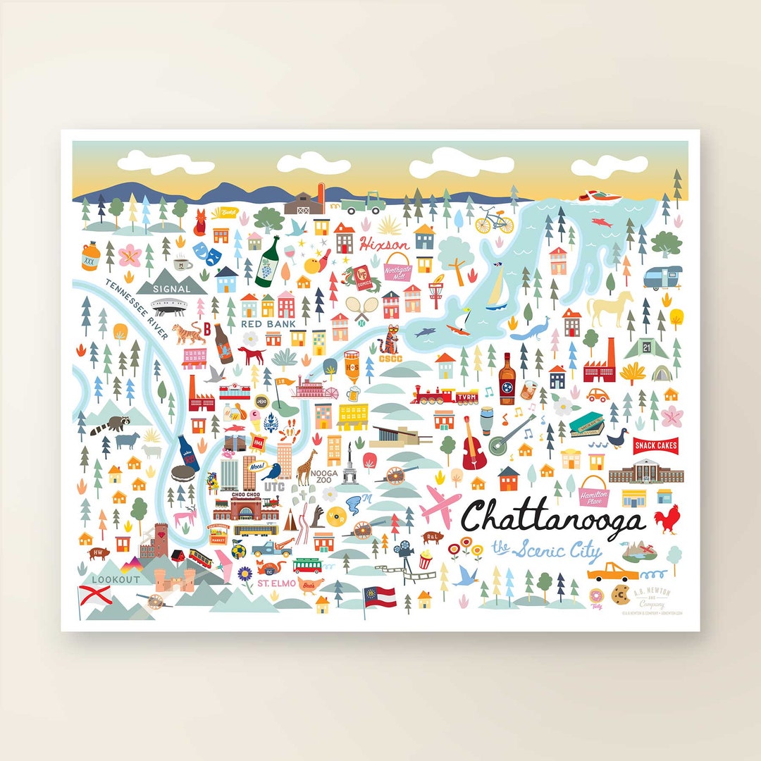 CHATTANOOGA TN Map Art Wall Decor | City Map Chattanooga Tennessee ...
