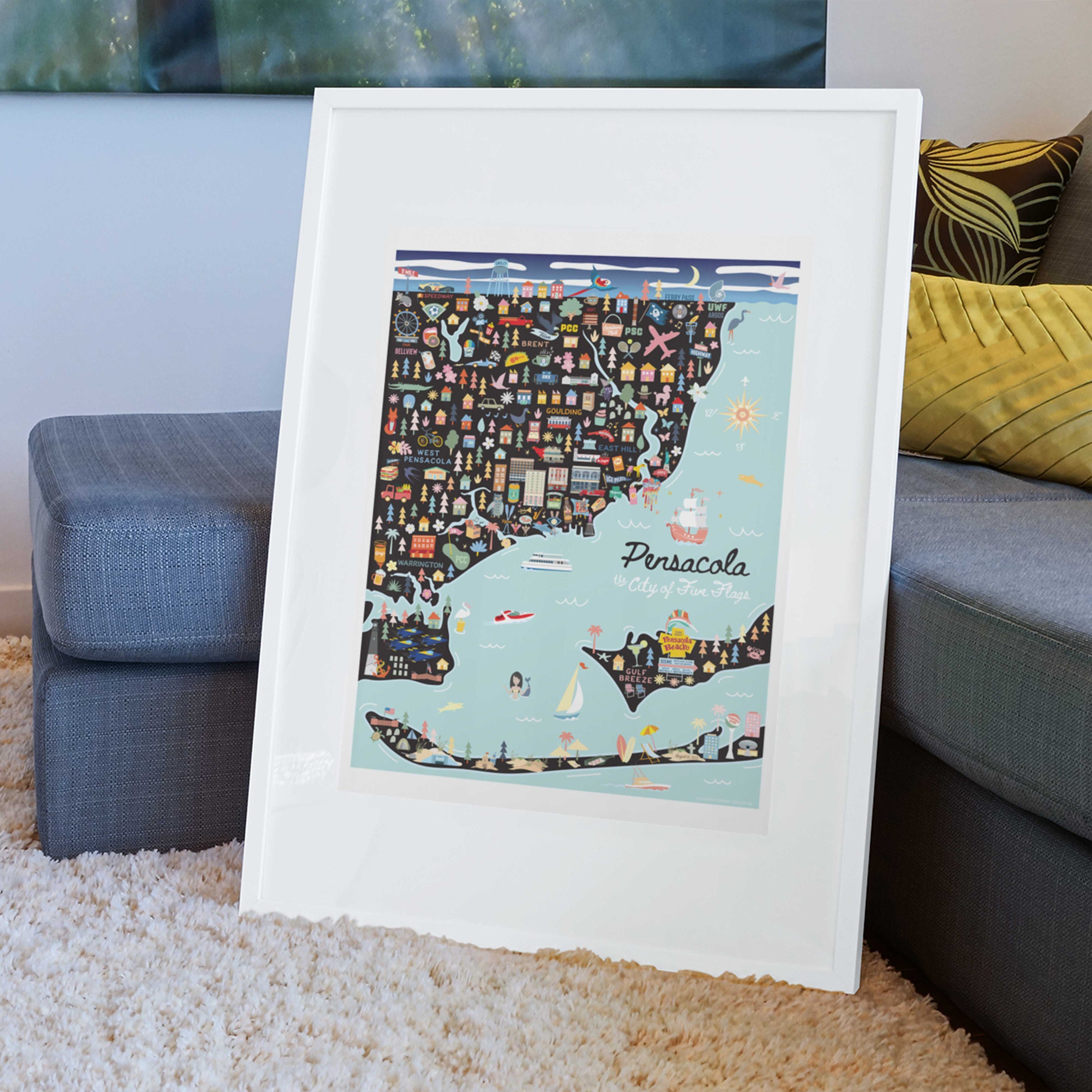 PENSACOLA FL | Map Art Wall Decor | City Map Pensacola Florida | Art ...
