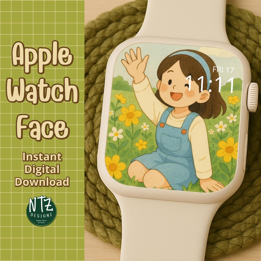 Cute Girl Waving Hello Apple Watch Wallpaper Face Kawaii Smartwatch ...
