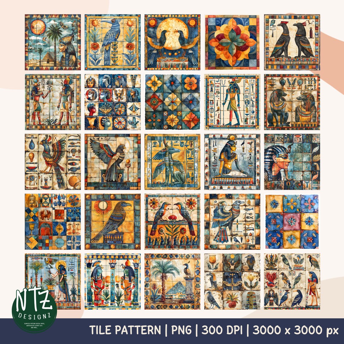 50 Ancient Egyptian Tile Intricate Mosaic Design, Historical Decor ...