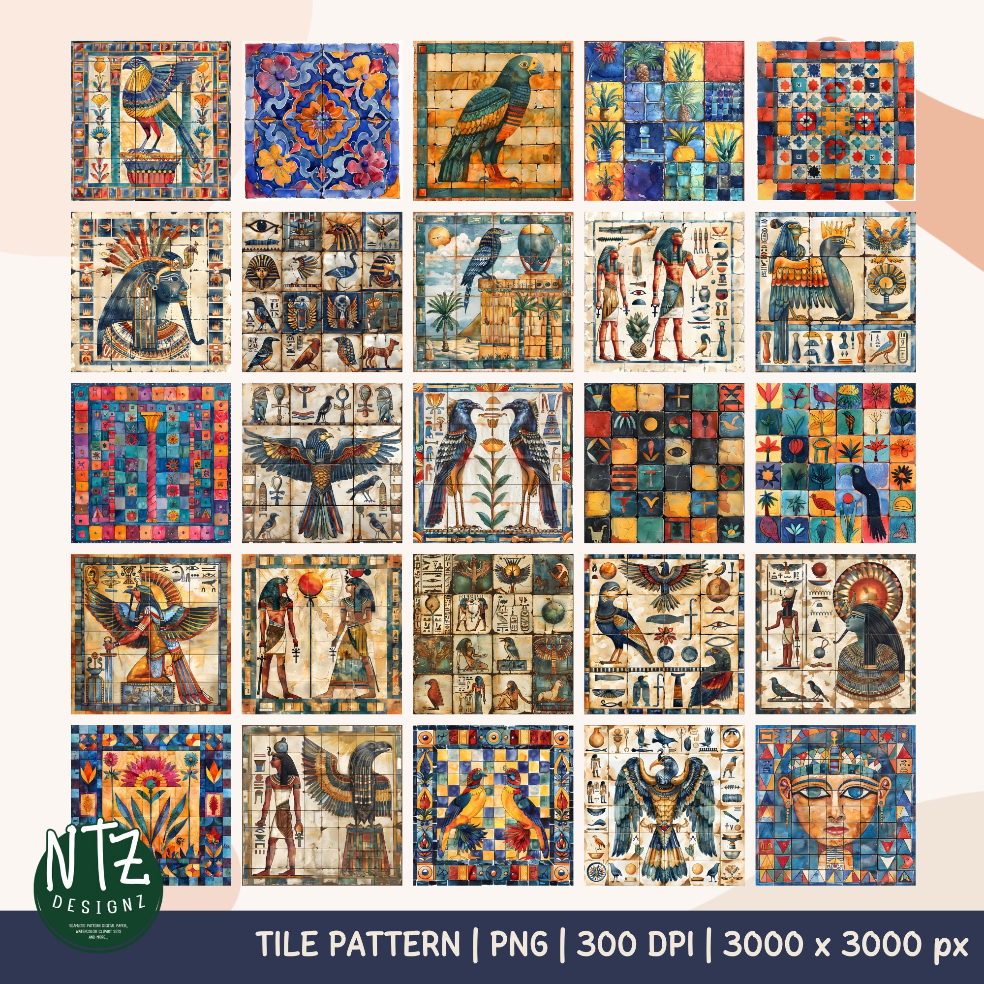 50 Ancient Egyptian Tile Intricate Mosaic Design, Historical Decor ...