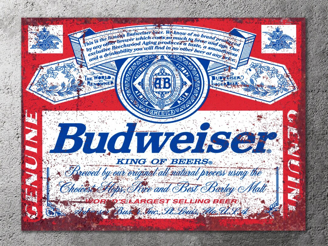 Metal Sign Budweiser Vintage Distressed Look Metal Wall Plaque Bar Sign ...