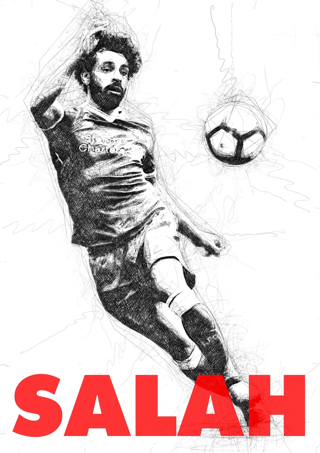 Mohamed Salah Scribble Art Print 01 A4 Size 210 X 297mm 8.5 X 11.75 ...