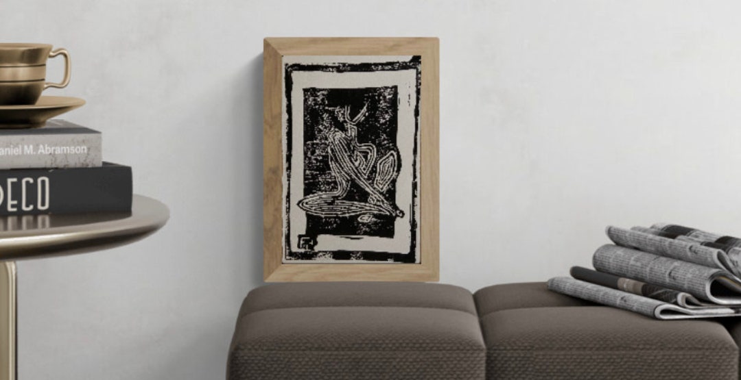 Linocut Woman on Handmade Paper - Etsy