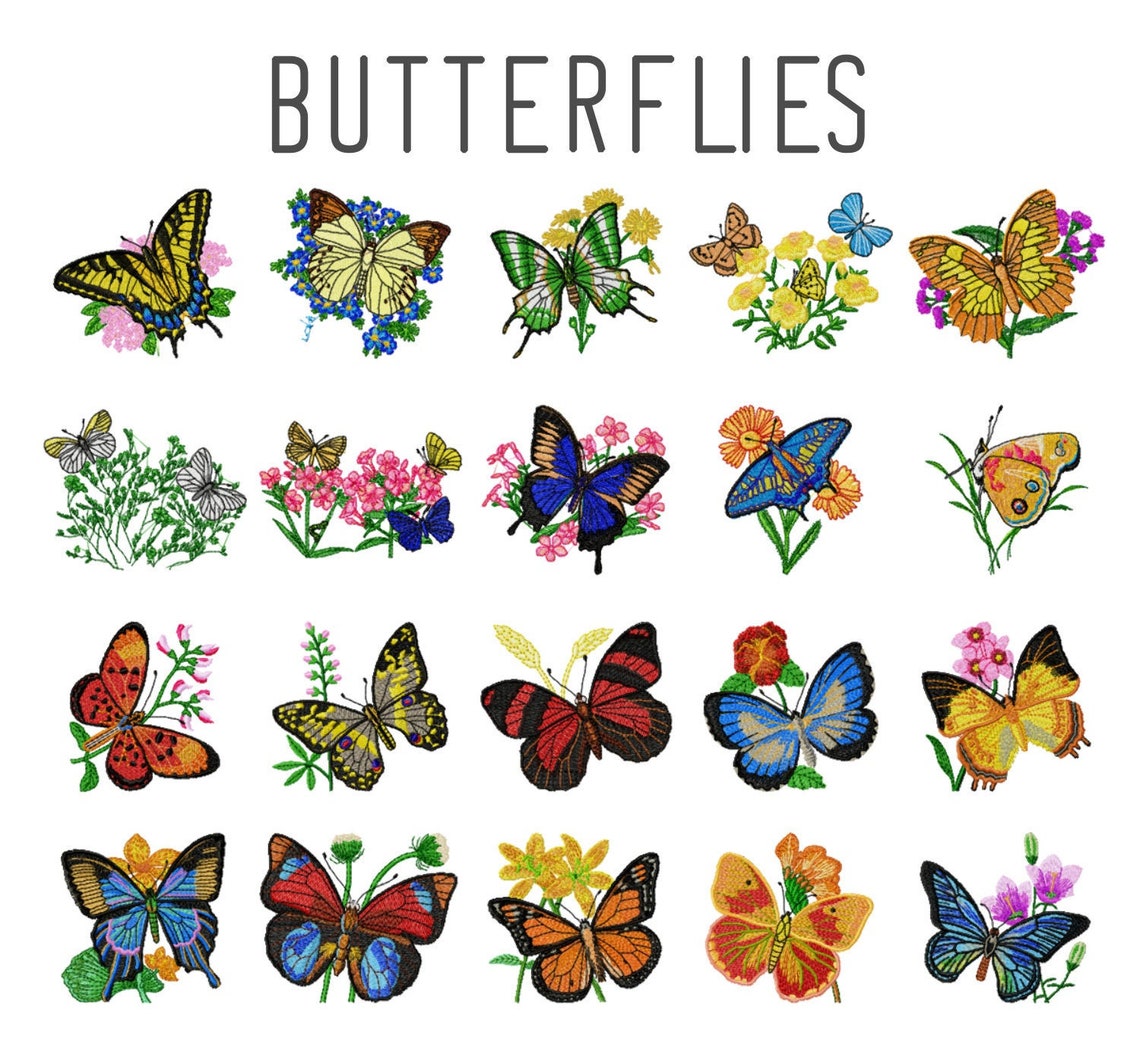 20 Butterfly Machine Embroidery Designs Animal Embroidery - Etsy
