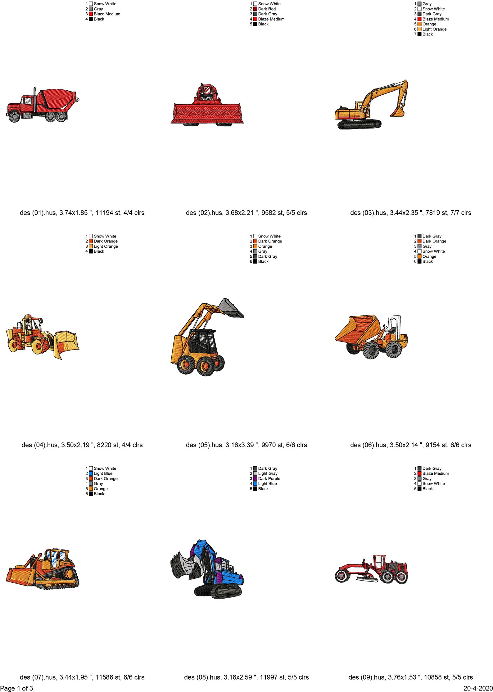 20 Heavy Equipment Machine Embroidery Designs, Construction Vehicles ...
