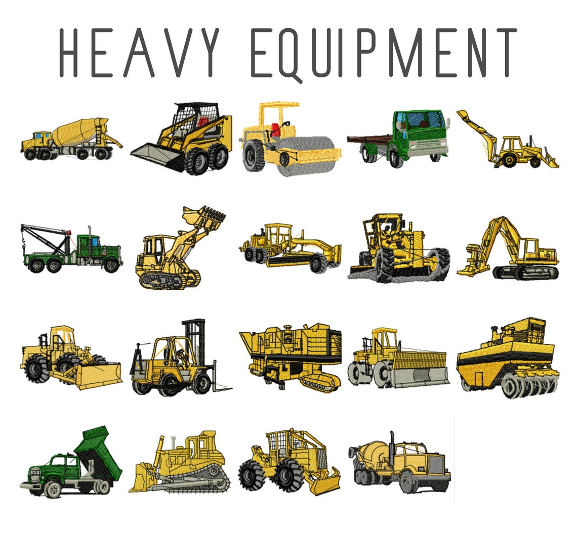 19 Heavy Equipment Machine Embroidery Designs, Construction Vehicles ...