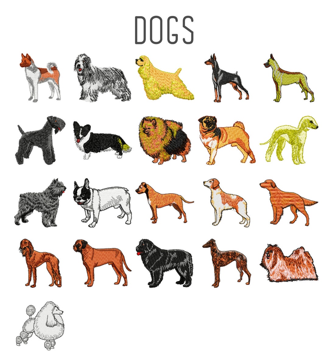 21 Dogs Machine Embroidery Designs, Animal Embroidery Pattern, Dog ...
