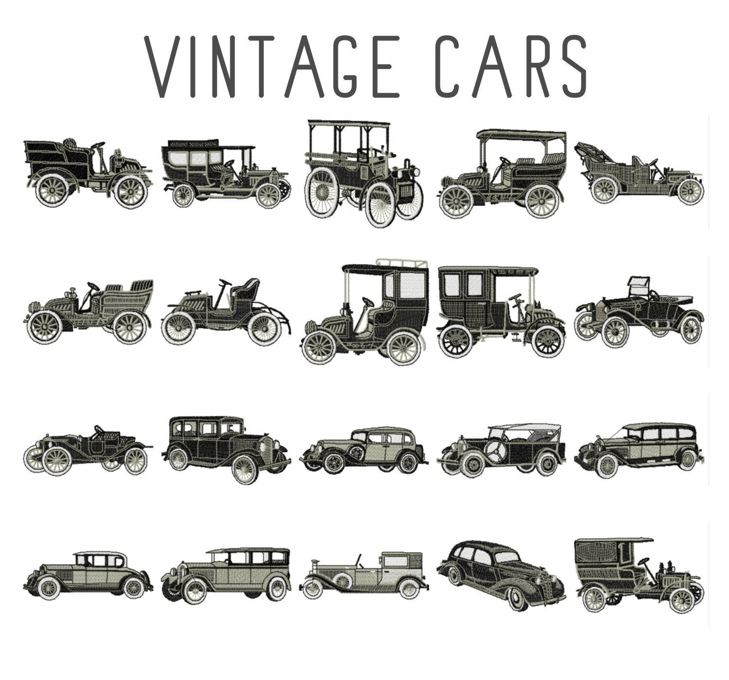 20 Vintage Cars Machine Embroidery Designs, Oldtimer Embroidery Pattern ...
