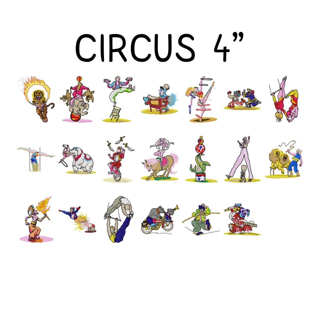 20 Circus Machine Embroidery Designs, Clown Embroidery Pattern, Acrobat ...