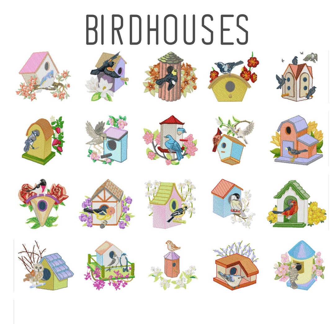 20 Bird House Machine Embroidery Designs, Birdhouse Embroidery Design ...