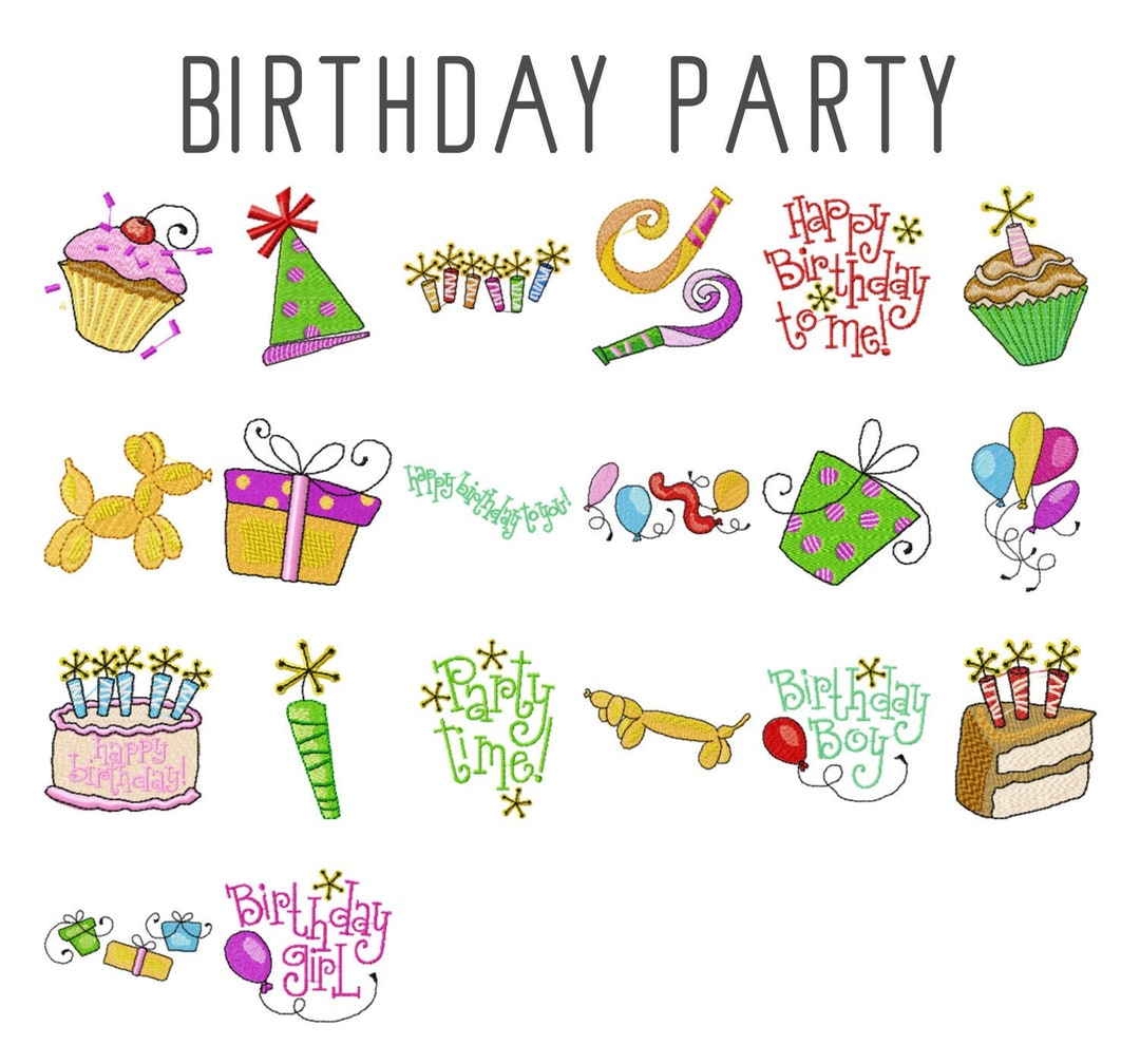 20 Birthday Party Machine Embroidery Designs, Birthday Cake Embroidery ...