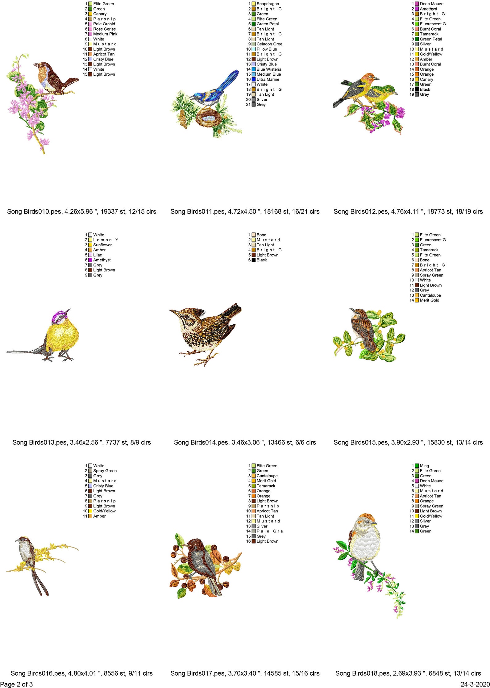 20 Song Birds Machine Embroidery Designs, Bird Embroidery Design ...