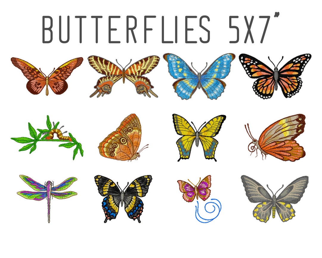 12 LARGE Butterfly Machine Embroidery Designs, Animal Embroidery ...