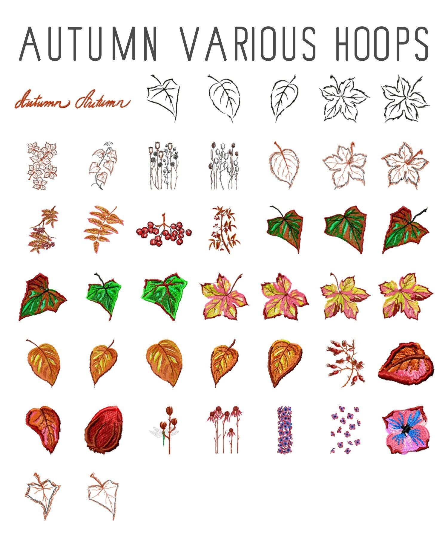 44 Autumn Machine Embroidery Designs Fall Leaf Embroidery - Etsy