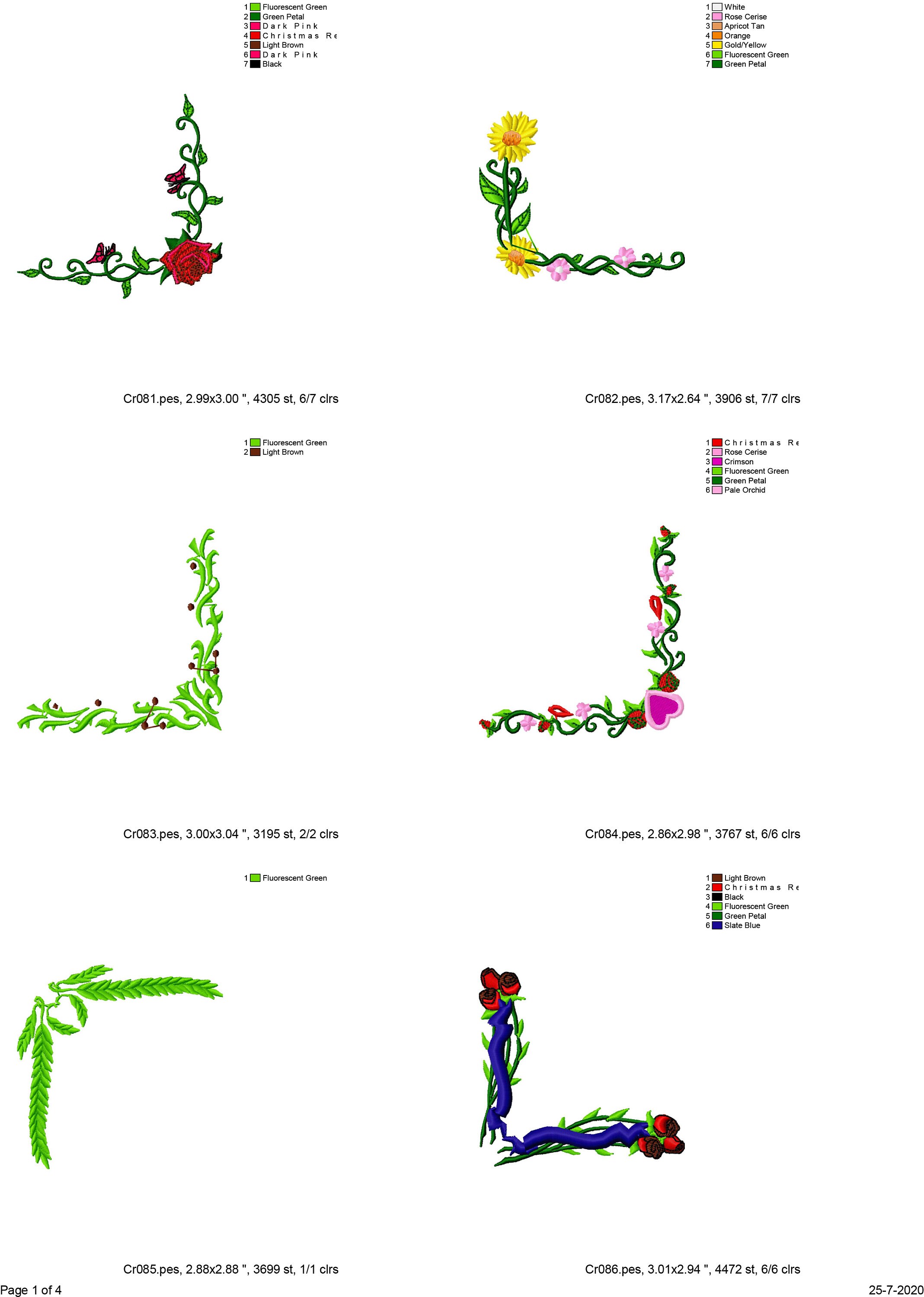 20 Decorative Corners Machine Embroidery Designs Floral - Etsy