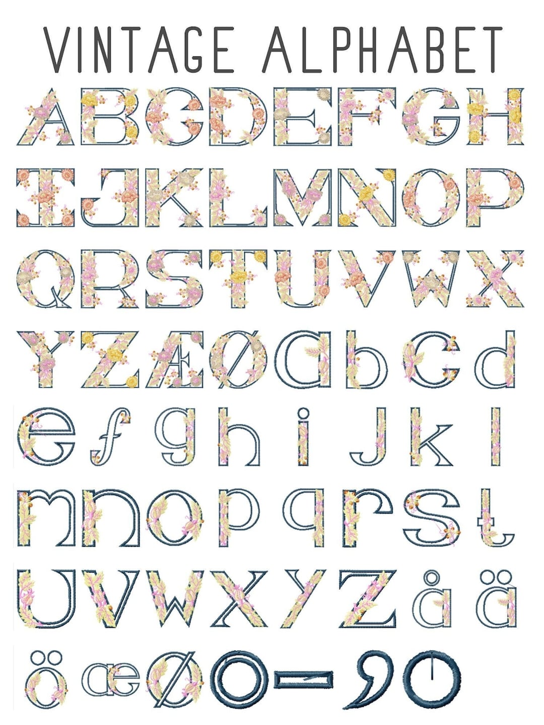 Vintage Floral Alphabet Machine Embroidery Designs, Lower & Uppercase ...